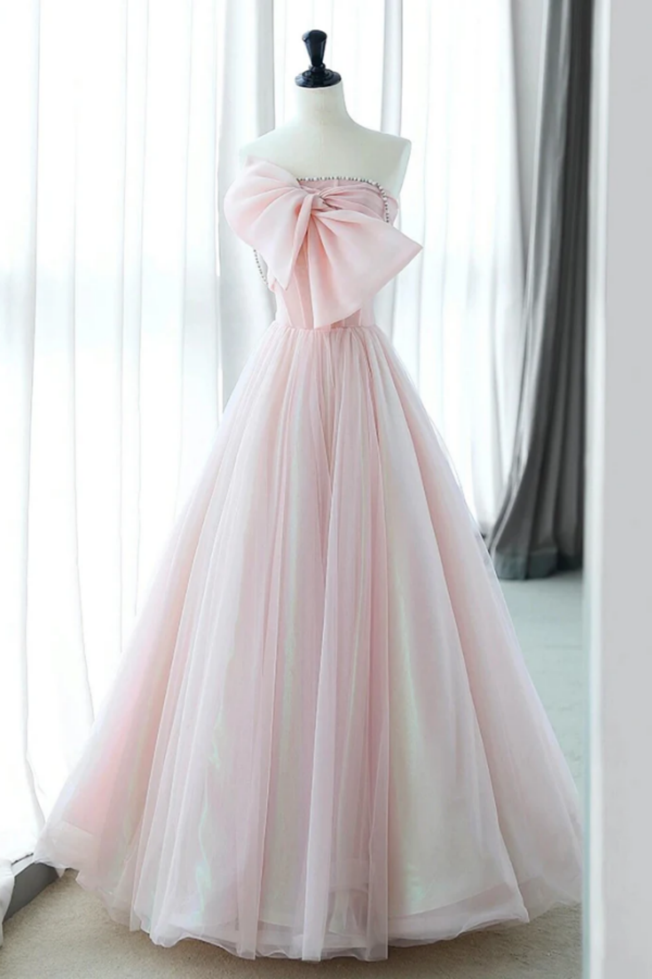 A Line Pink Organza Long Prom Dress, Pink Long Formal Dress on Luulla