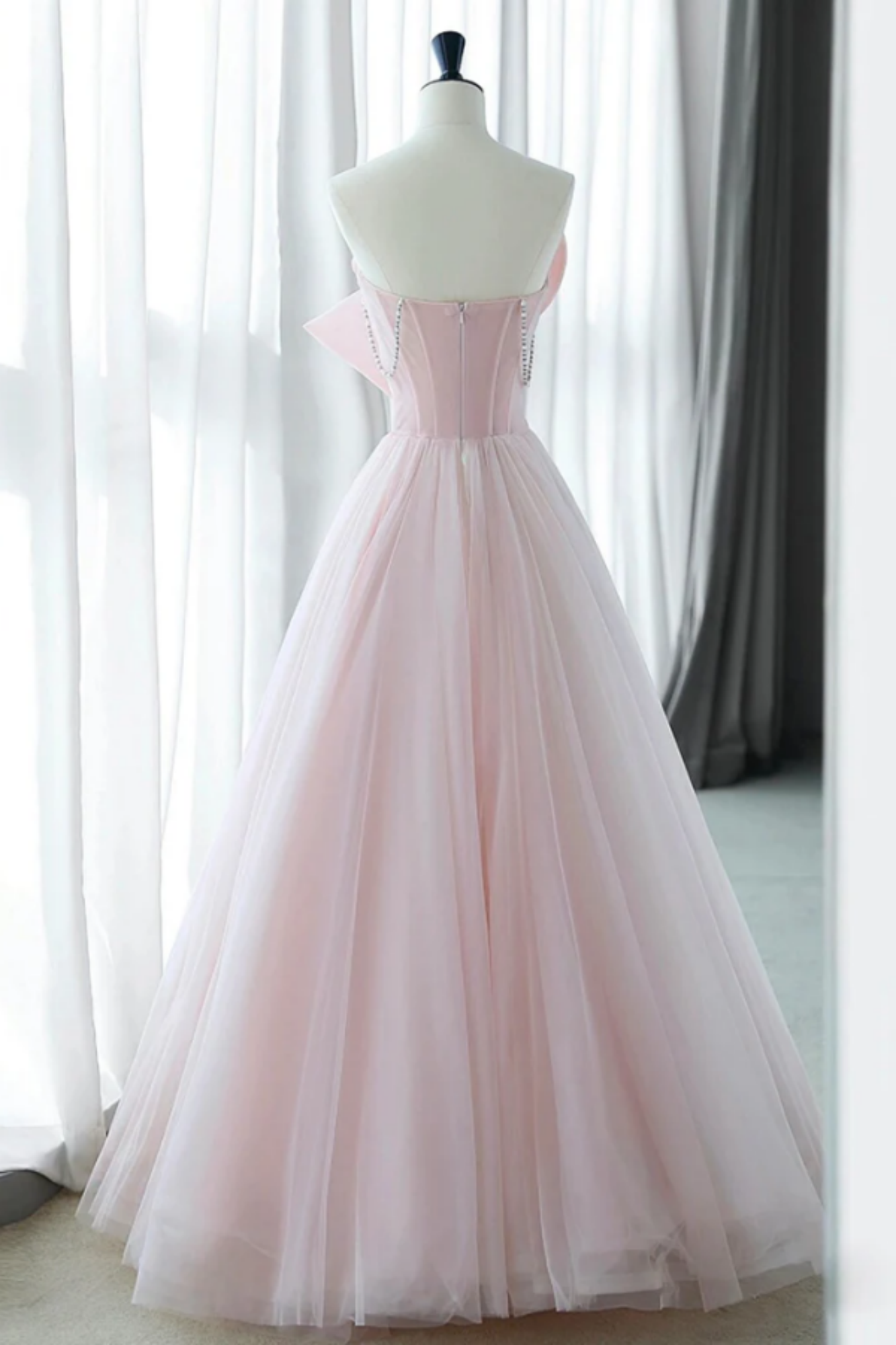 A Line Pink Organza Long Prom Dress, Pink Long Formal Dress on Luulla