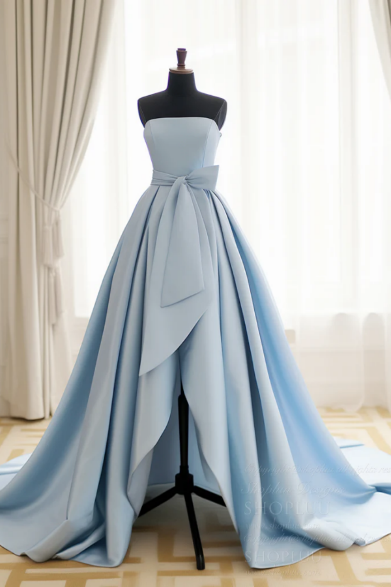 A Line Satin Blue Long Prom Dress, Blue Satin Long Formal Dress on Luulla