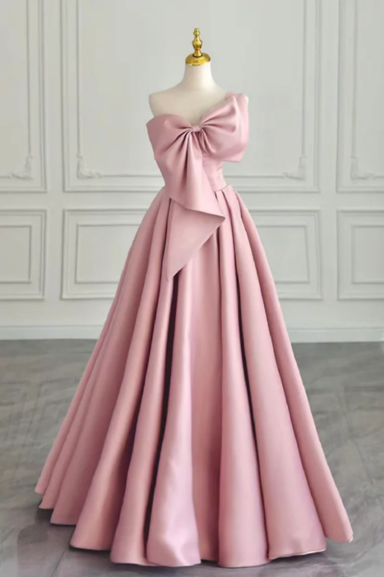 A Line Sweetheart Neck Satin Pink Long Prom Dress, Pink Long Evening ...