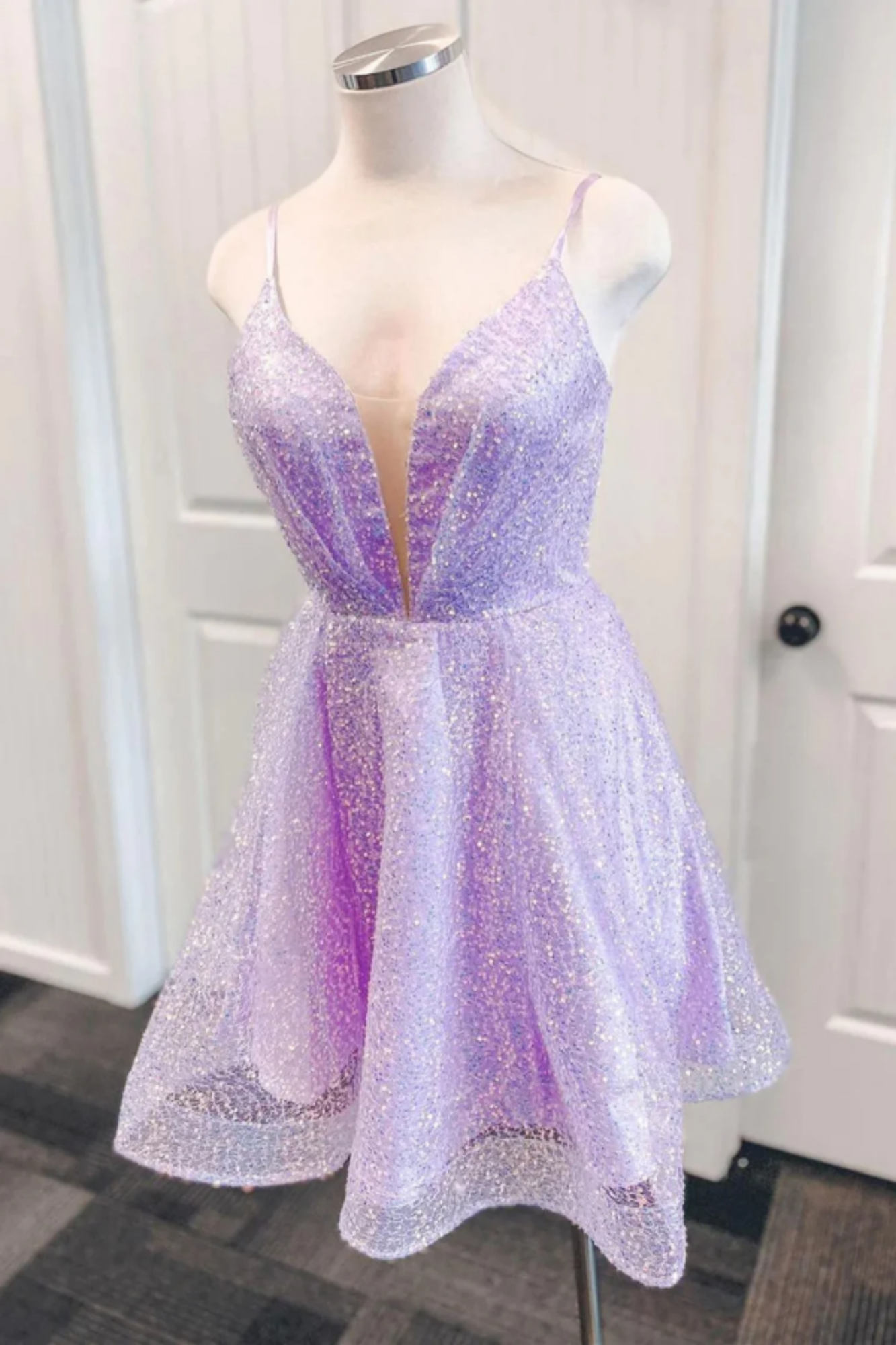 V Neck Short Purple Prom Dresses, Short V Neck Purple Formal Homecoming ...